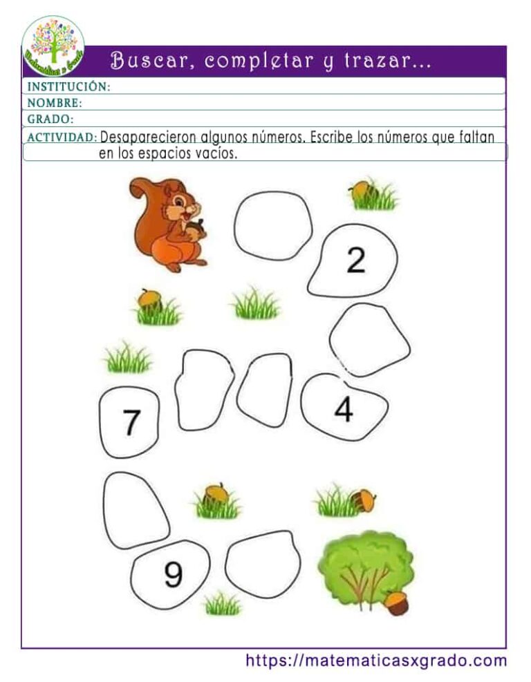 Actividades de buscar, completar y trazar con números del 1 al 10